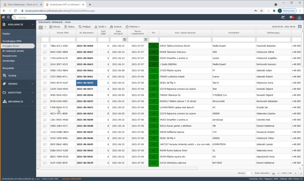 Program do obsługi reklamacji - SoftwareStudio - Demo on line