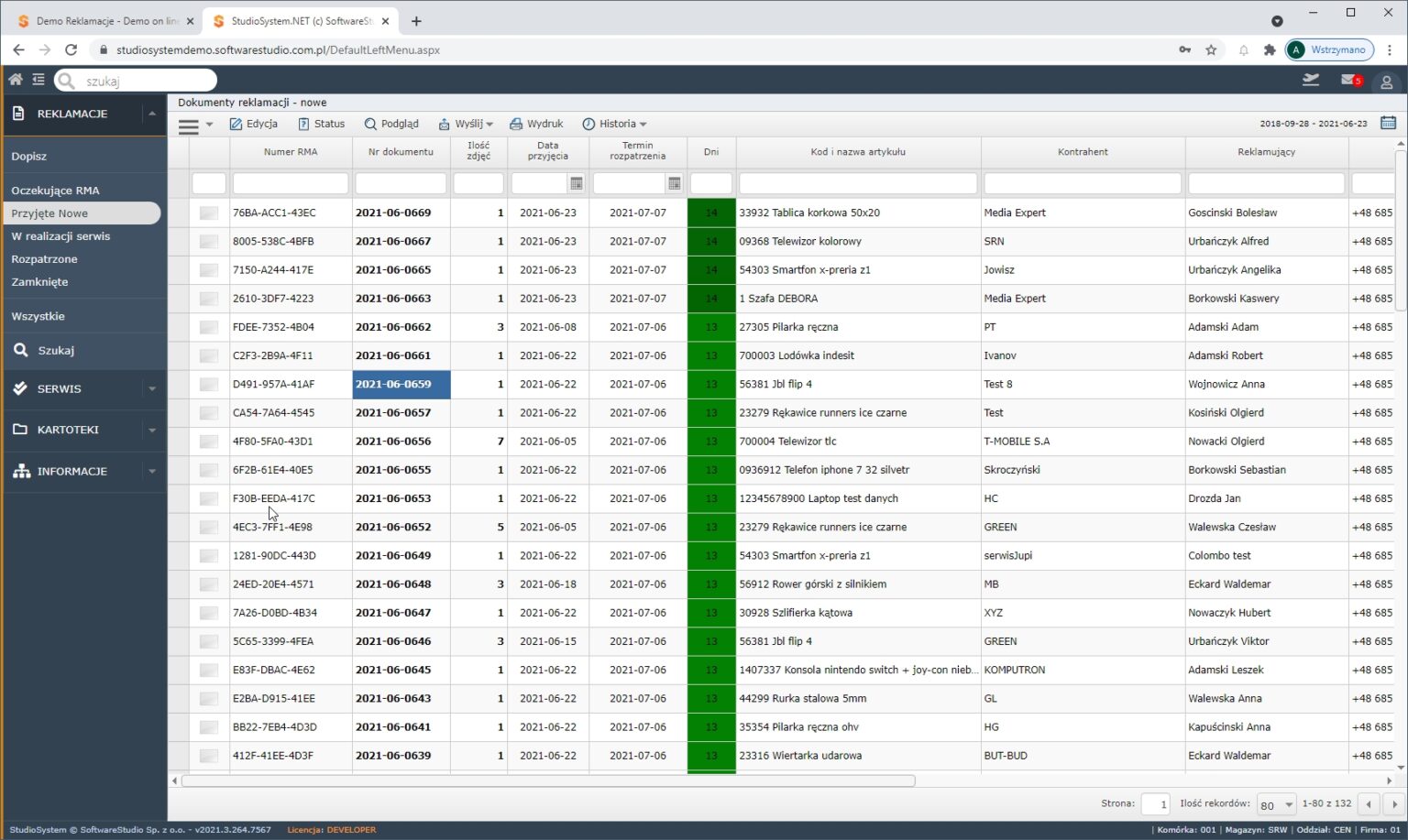 Program do obsługi reklamacji - SoftwareStudio - Demo on line