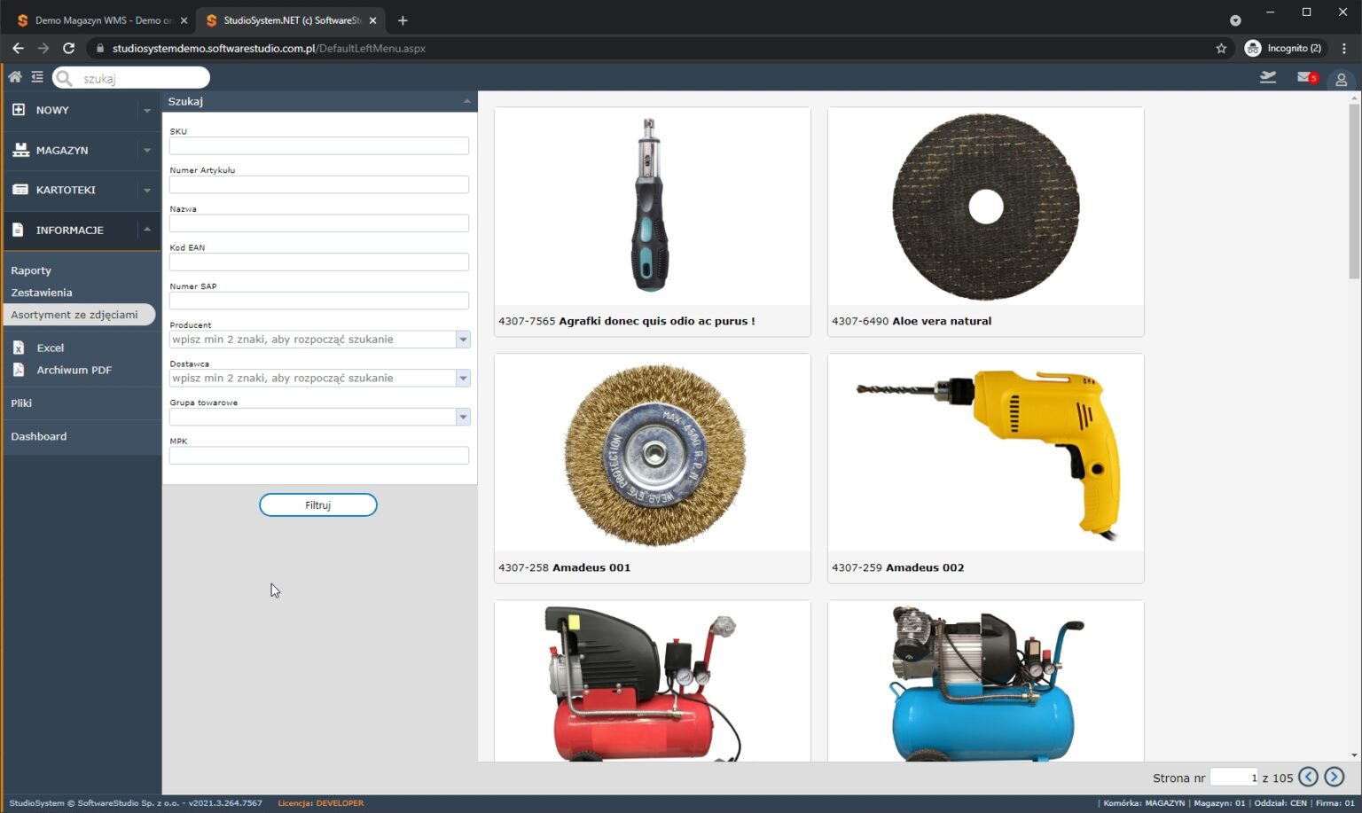 Program do prowadzenia magazynu - Demo on line